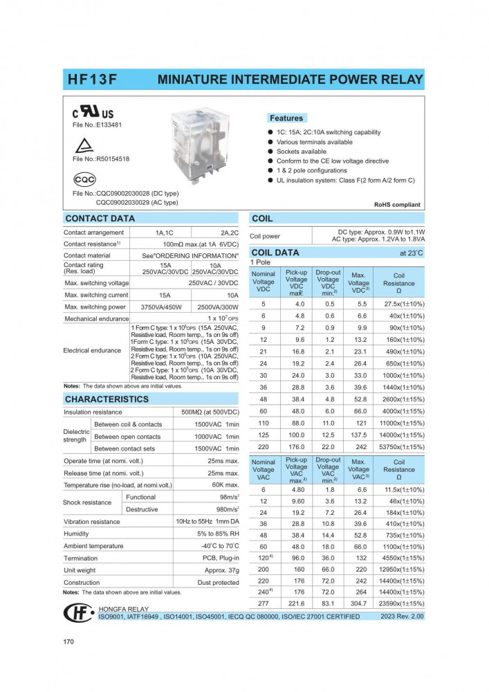 HONGFA HF13F datasheet page 1