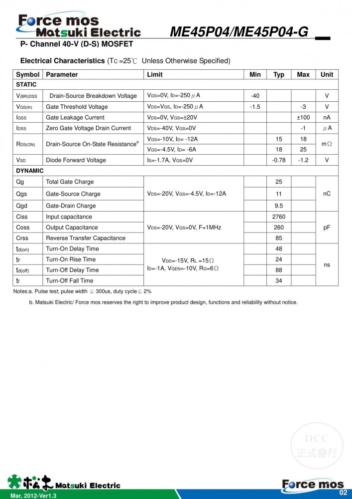 ME45P04 datasheet page 2