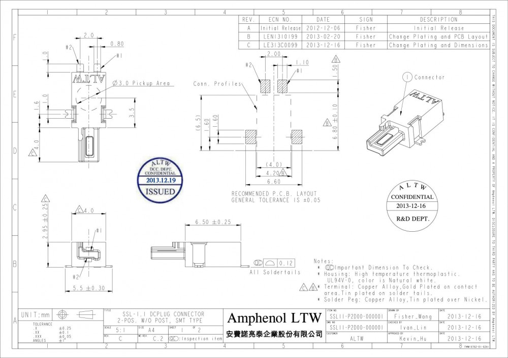 Amphenol SSL11-P2D00-000001 technical document page 1