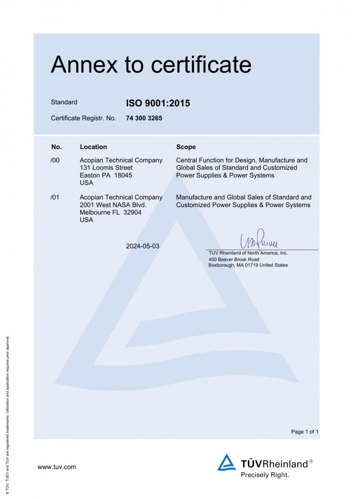 ISO 9001:2015 certificate annex showing certified locations and scope