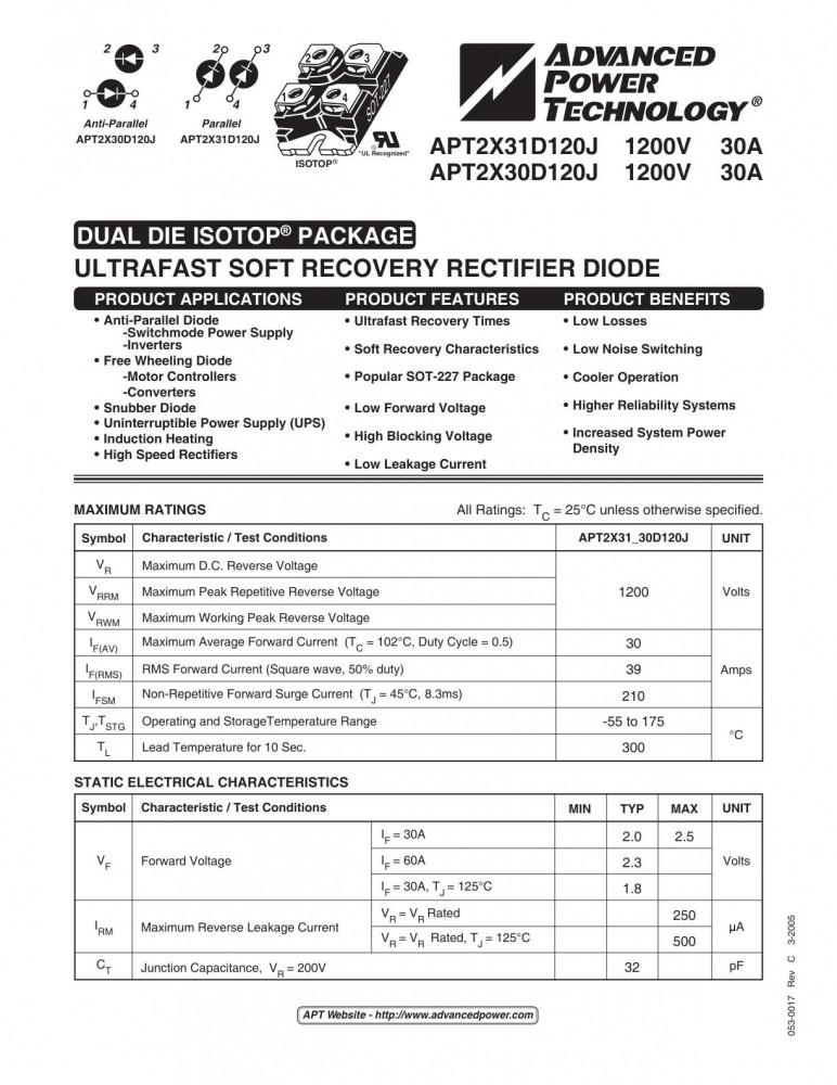 APT2X30D120J technical document page 1