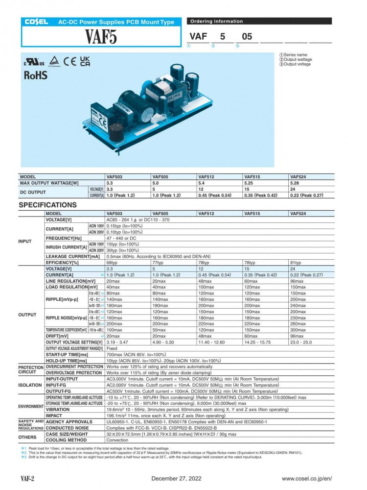 Cosel VAF-series datasheet page 2