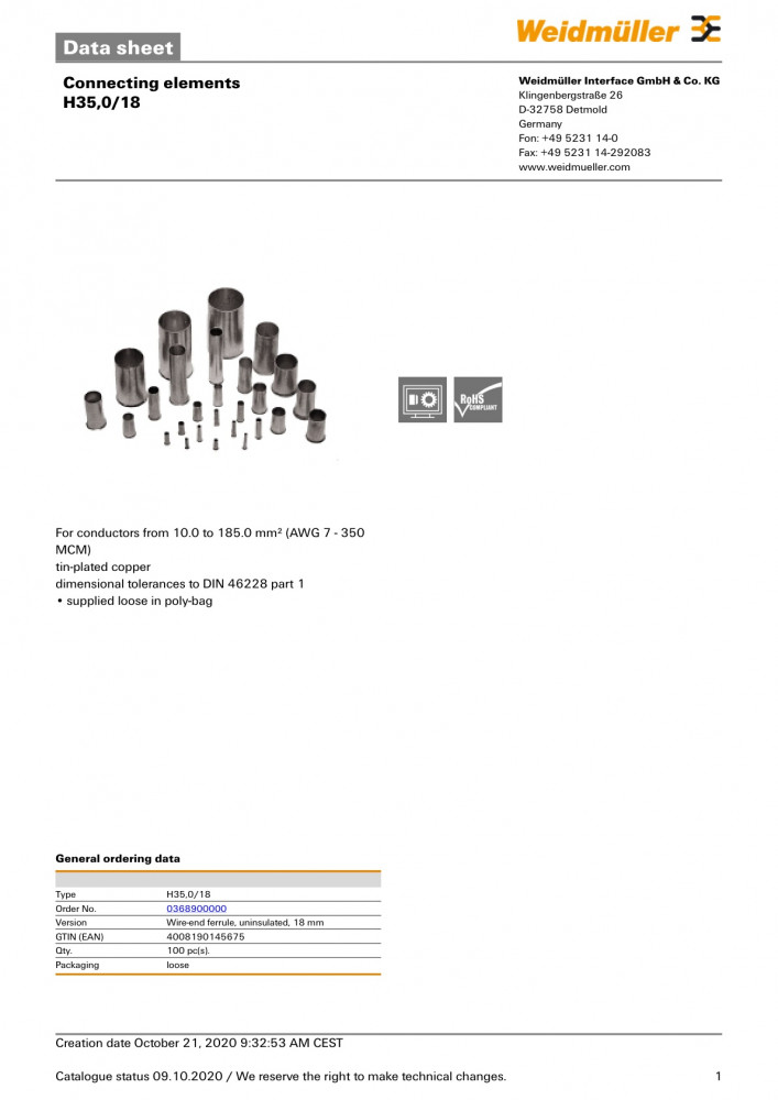 WEIDMULLER 0368900000 document page 1