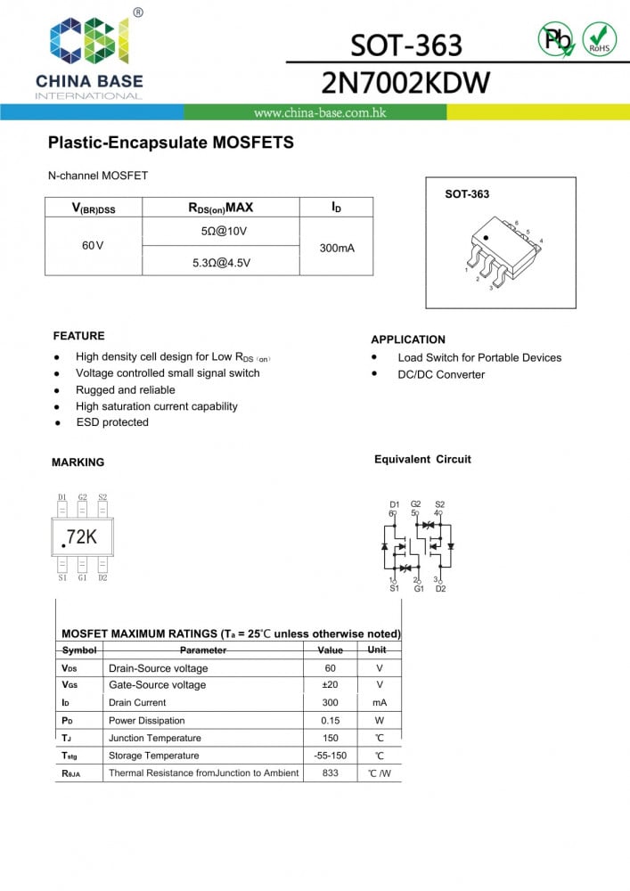 2N7002KDW technical document page 1
