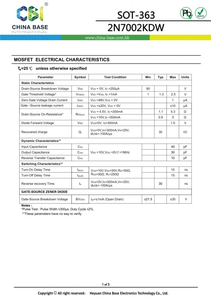2N7002KDW technical document page 2
