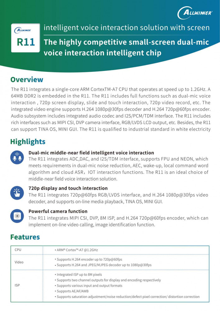 Allwinner R11 technical document page 1