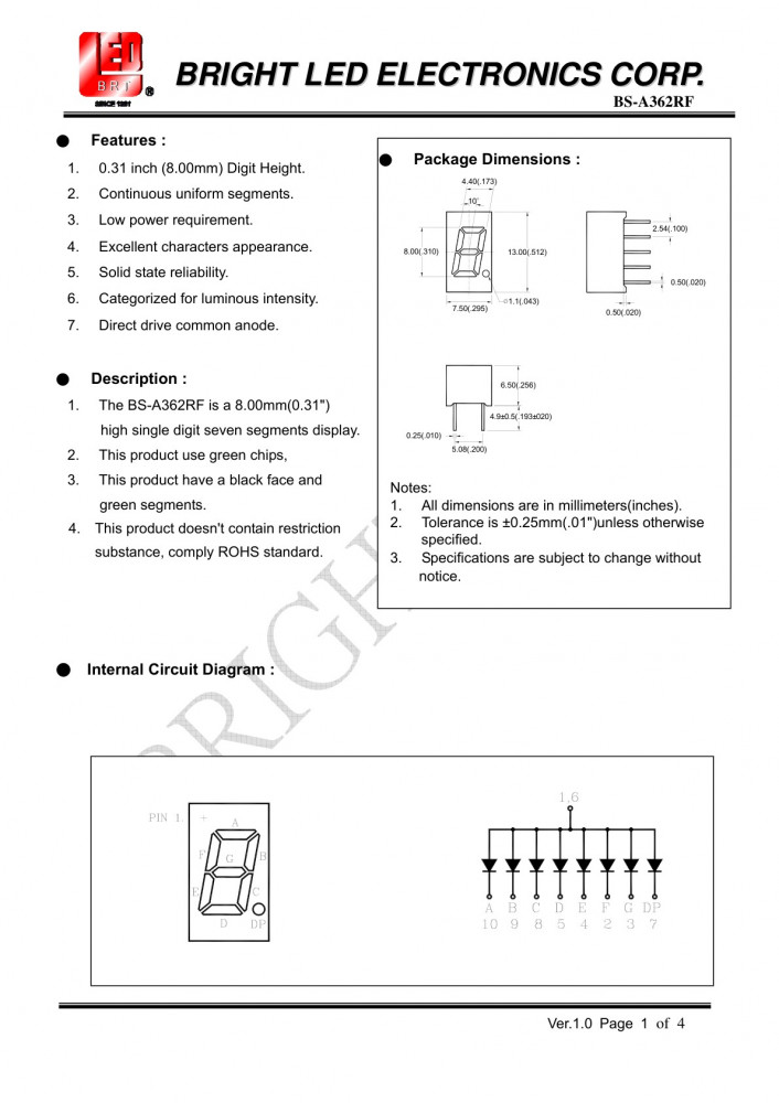 BS-A362RF datasheet page 1