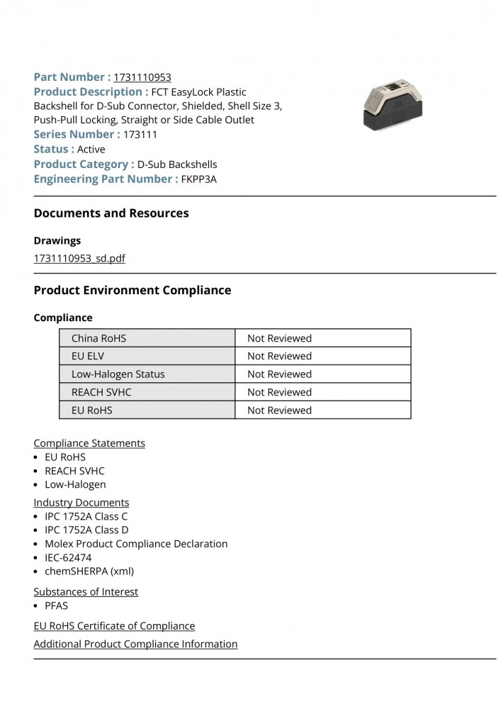 MOLEX 1731110953 product drawing, page 1