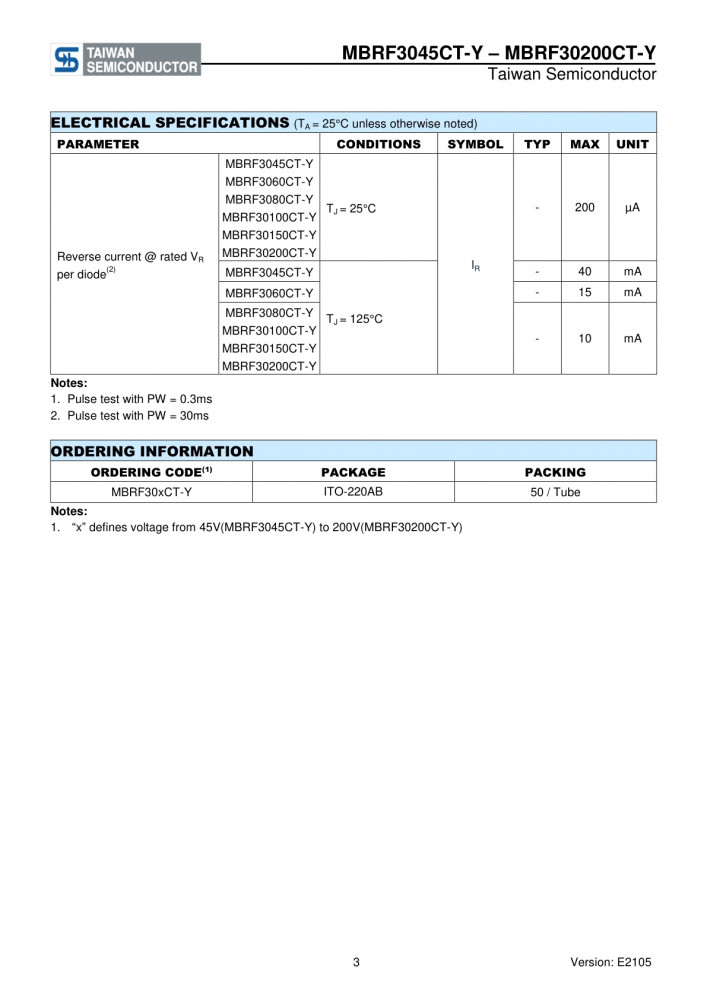 Taiwan Semiconductor MBRF30200CT-Y datasheet page 3