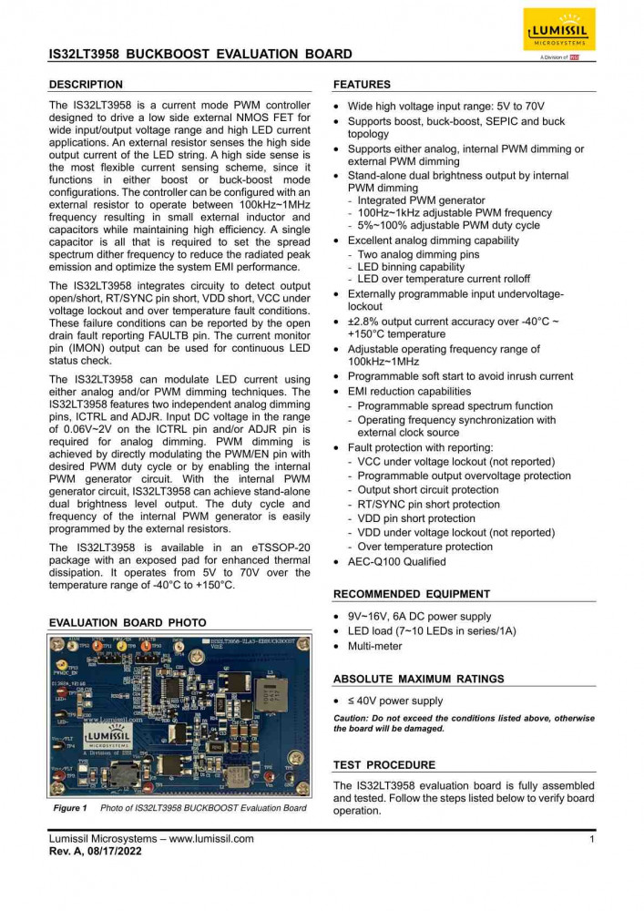 IS32LT3958 document page 1
