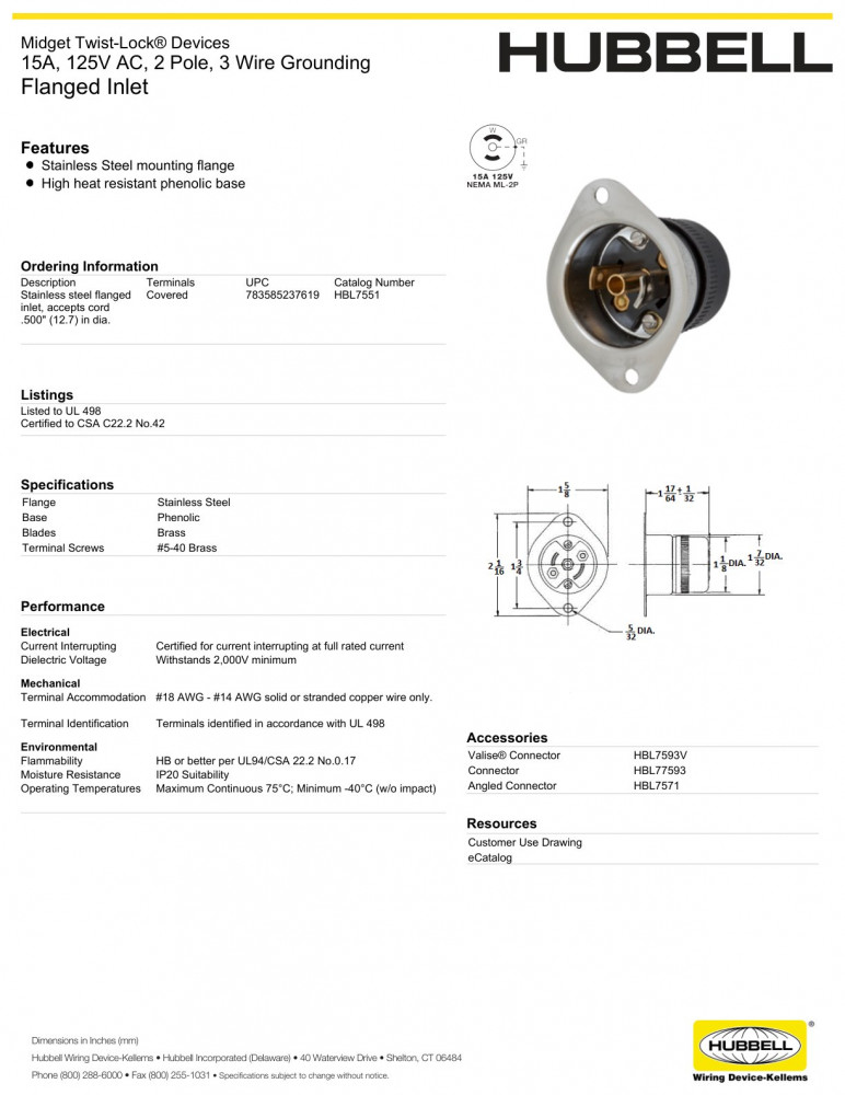 HBL7551 product documentation page