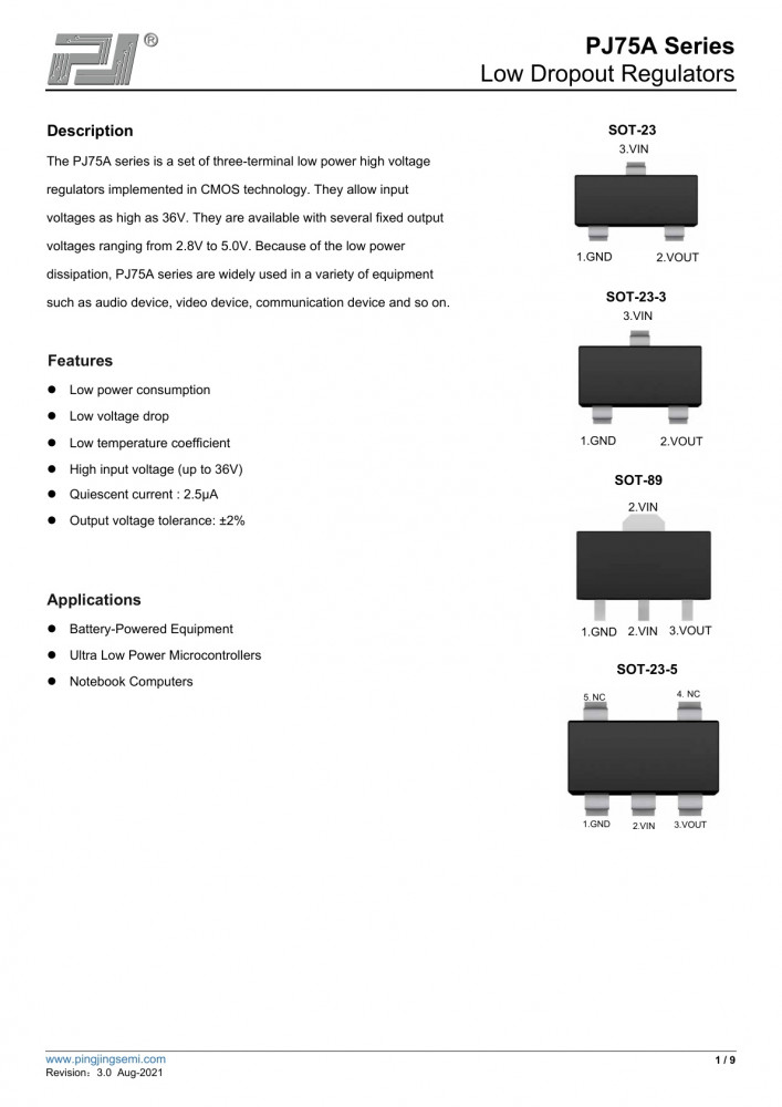 PJ75A datasheet page 1