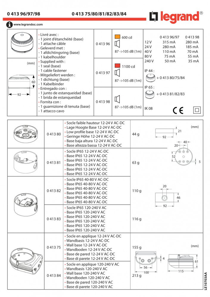 Legrand product documentation, page 1