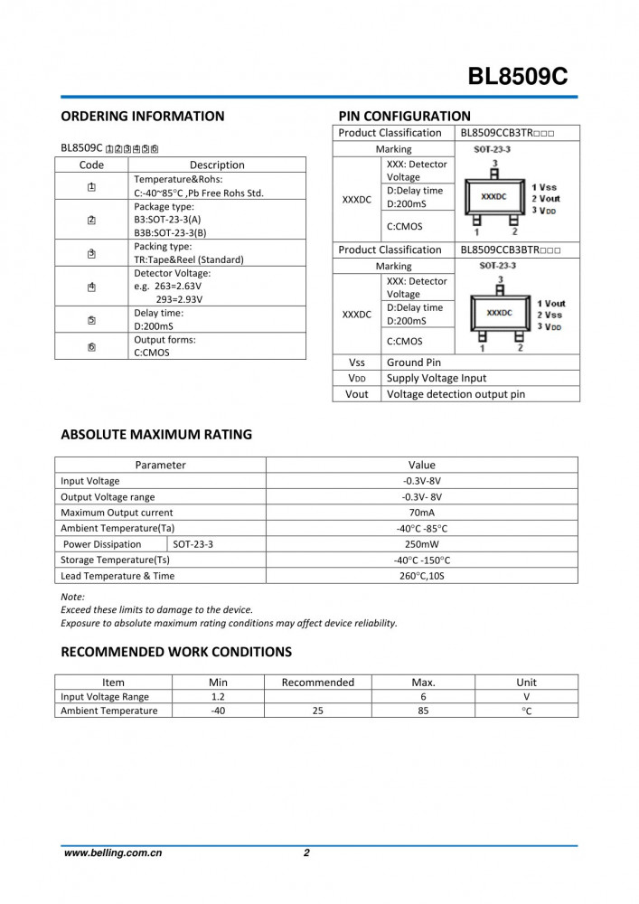 BL8509C datasheet page 2