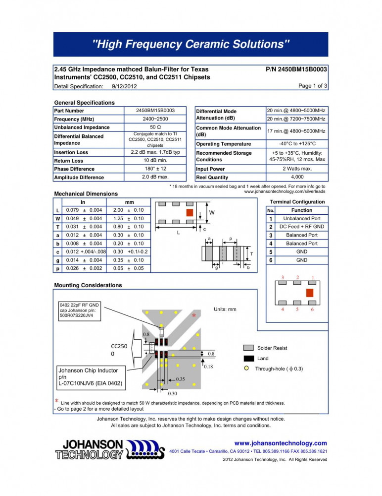 2450BM15B0003001E specification page 1
