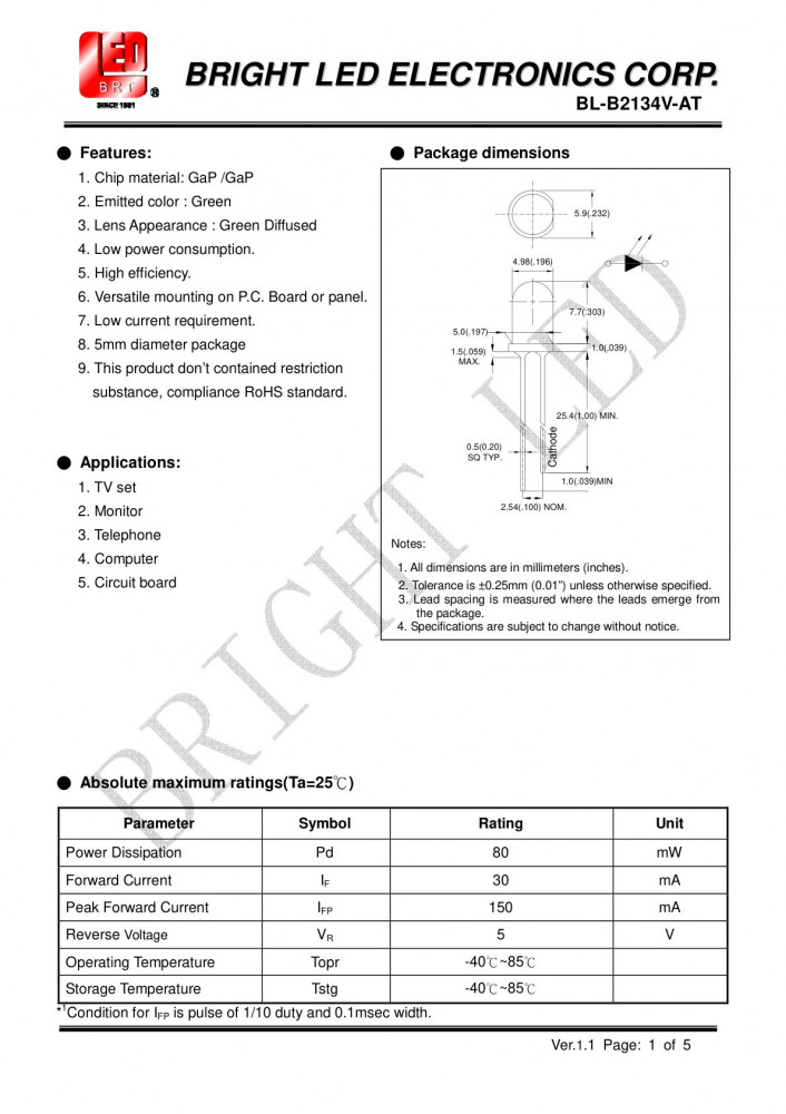 BL-B2134V-AT datasheet page 1