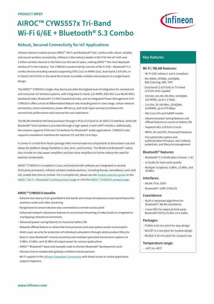 CYW5557x product brief page 1