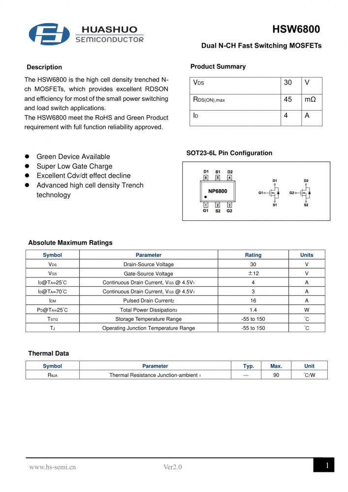 HSW6800 datasheet page 1