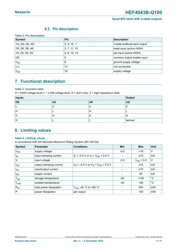 HEF4043BT-Q100J datasheet page 3