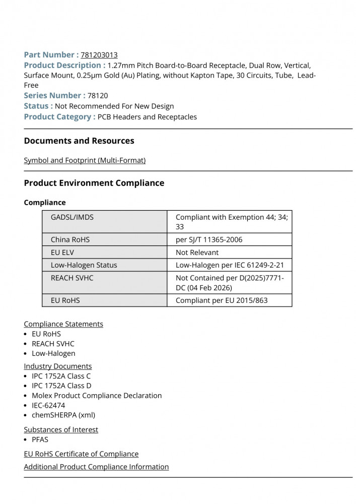 Technical document page 1 for product 781203013