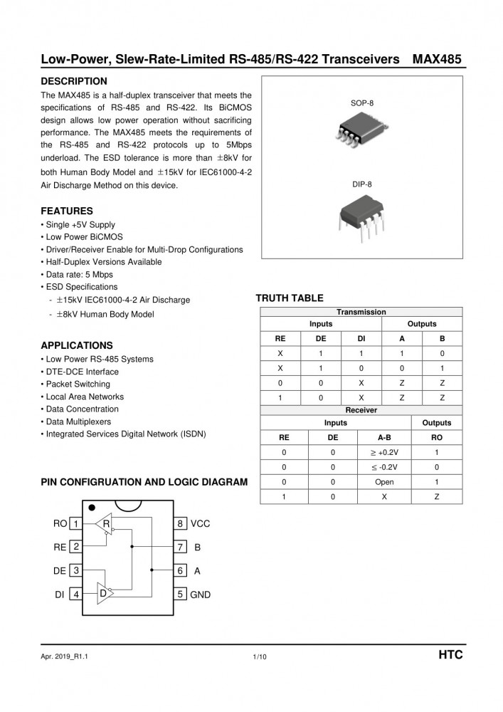 MAX485ED datasheet page 1