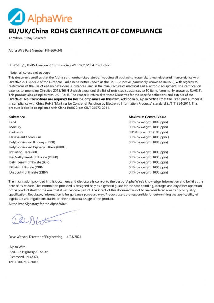 Alpha Wire F2603/8 GY003 technical document page 4