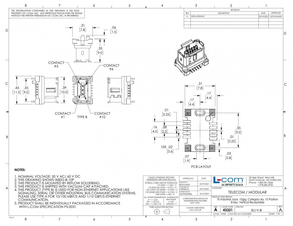 L-com IXJ-V-B technical drawing preview