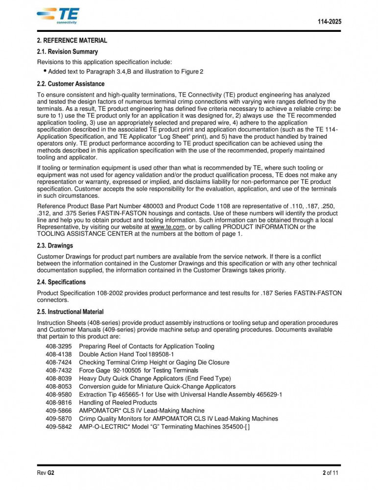 TE FASTIN-FASTON application specification page 2