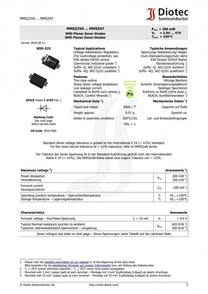 DIOTEC MM5Z series datasheet page 1