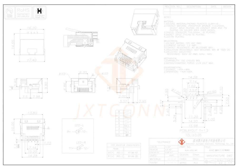 RJ45-5202-8P technical drawing page 1