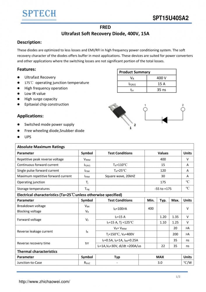 SPT15U40SA2 datasheet page 1