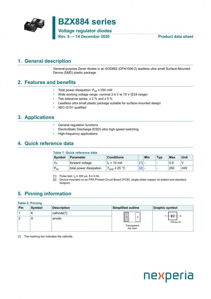 BZX884 datasheet page 1