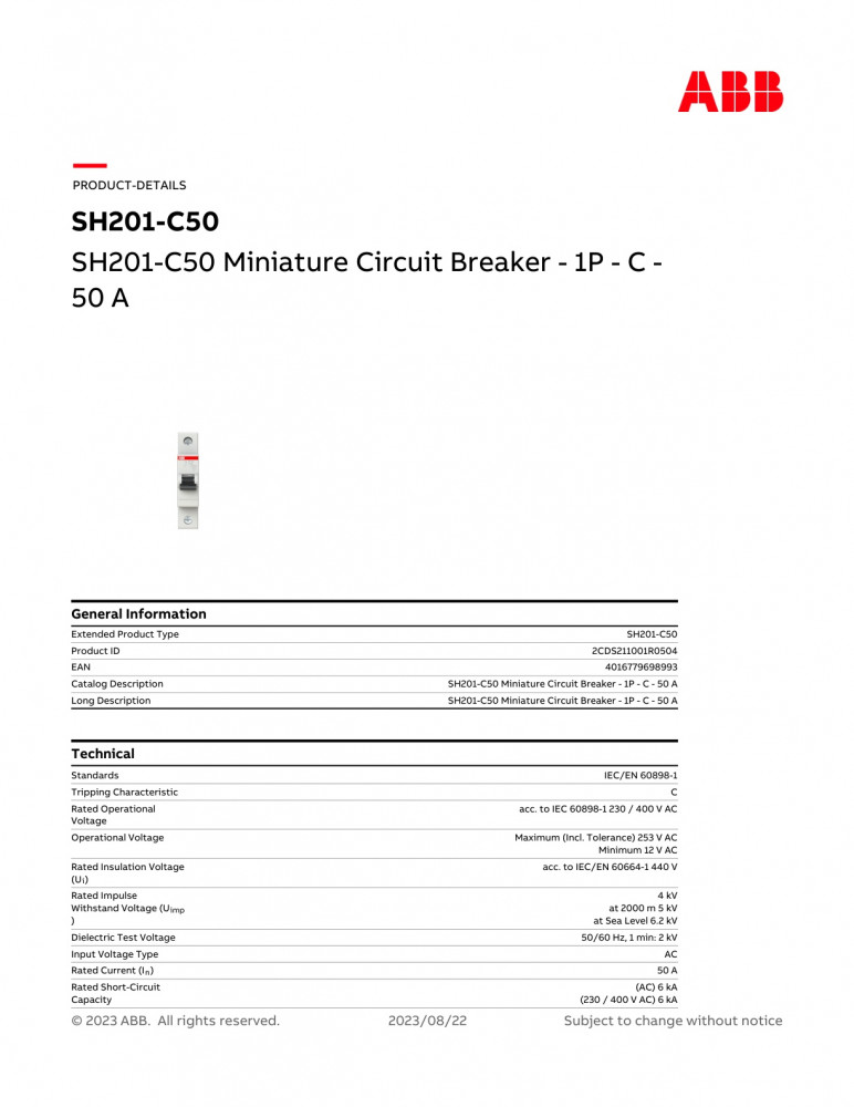SH201-C50 technical document page 1