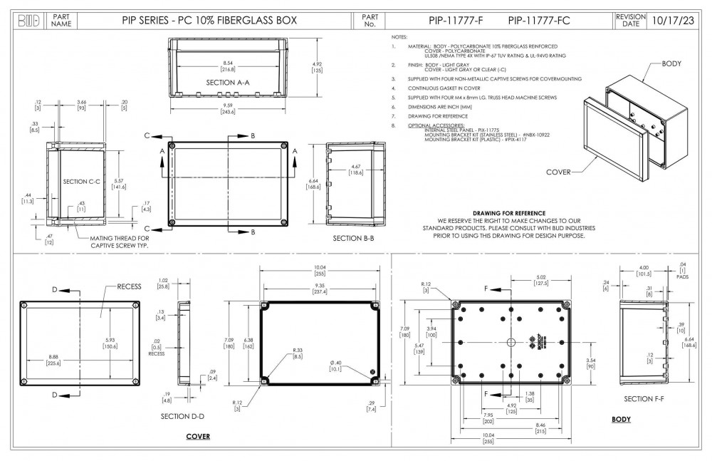 Bud Industries PIP-11777-F product drawing preview