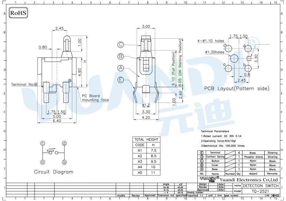 Yuandi TQ-2521-A2 technical drawing page 1