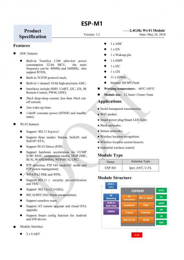 ESP-M1 datasheet page 1