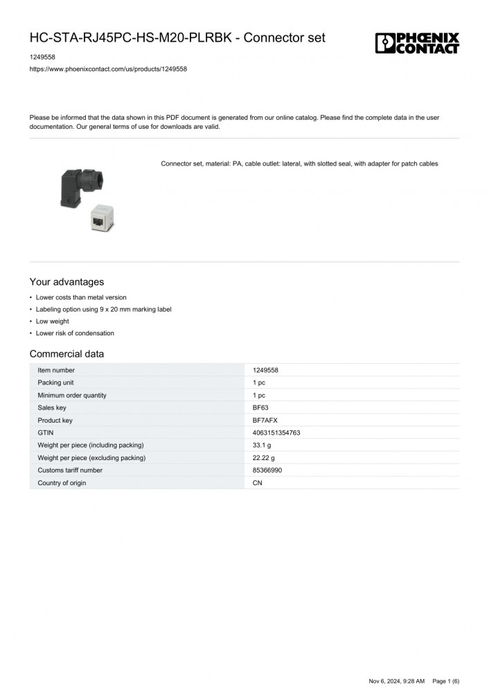 Phoenix Contact 1249558 technical document page 1