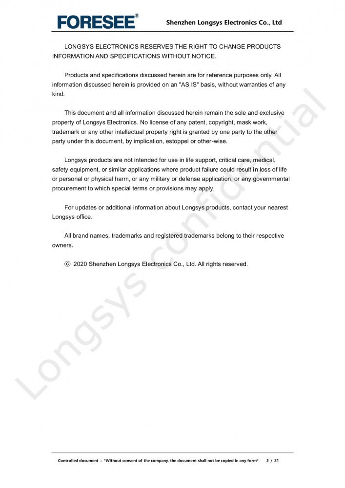 FORESEE datasheet page 2