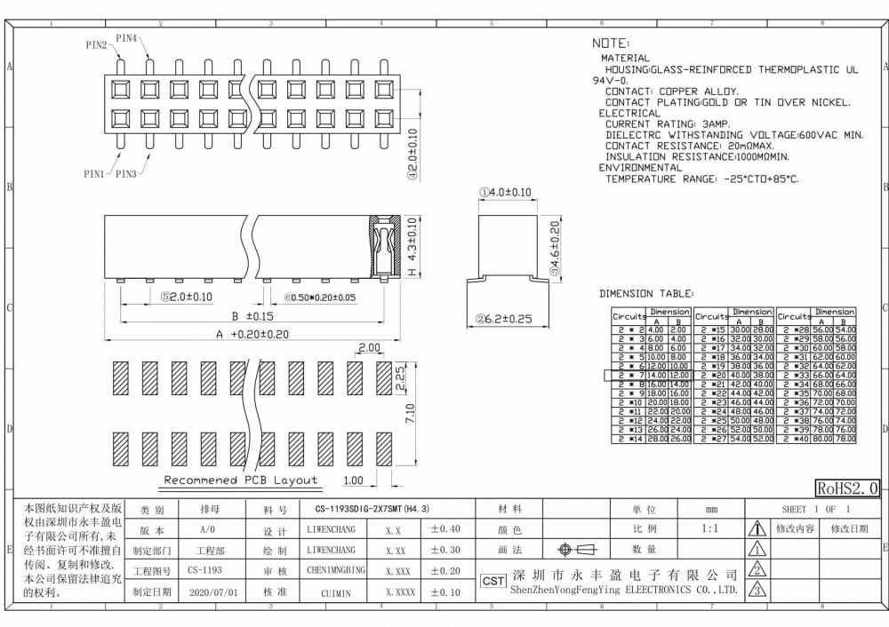 CST CS-1193SDIG-2X7SMT(H4.3) technical drawing