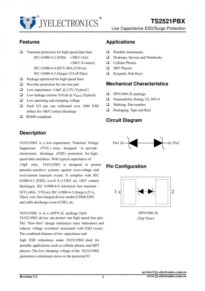 TS2521PBX datasheet page 1