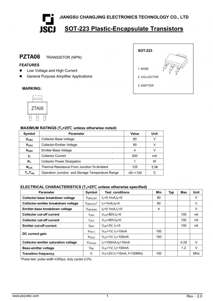 PZTA06 datasheet page 1