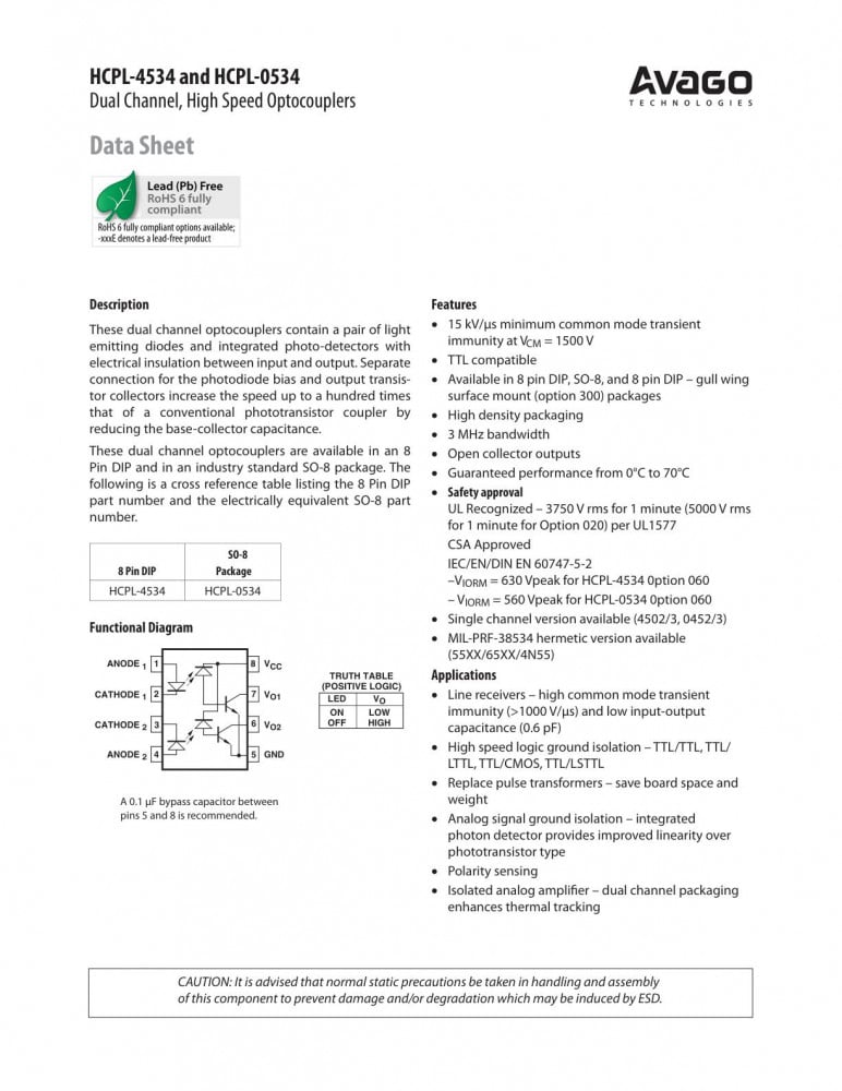 HCPL-4534 datasheet page 1