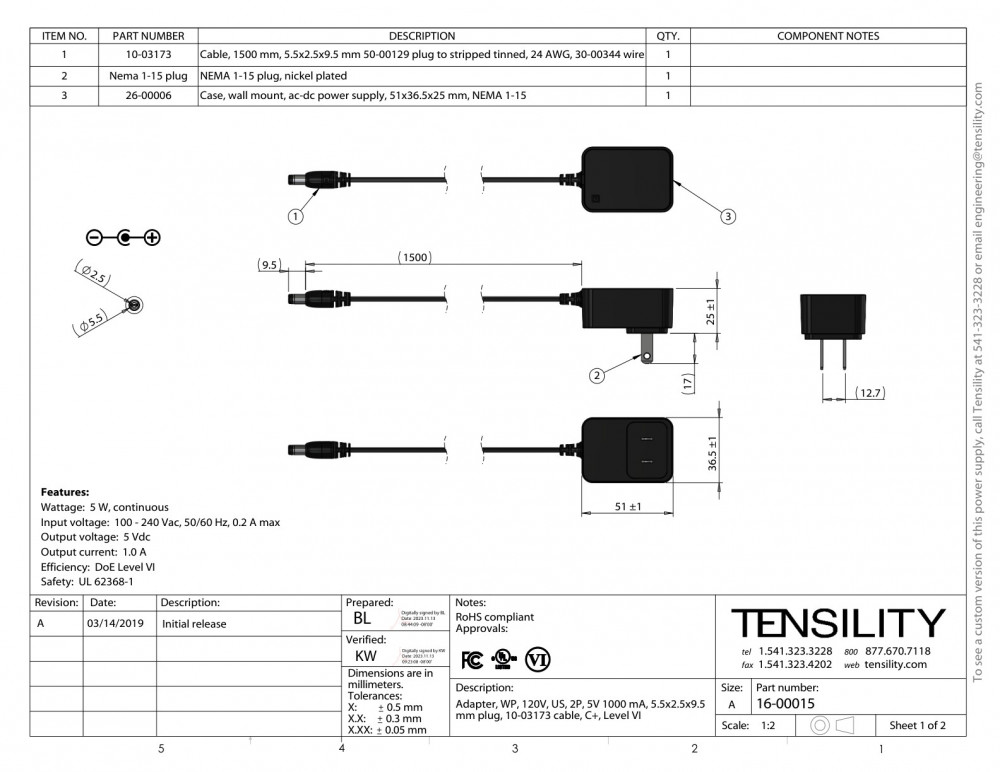 Tensility 16-00015 product document, page 1