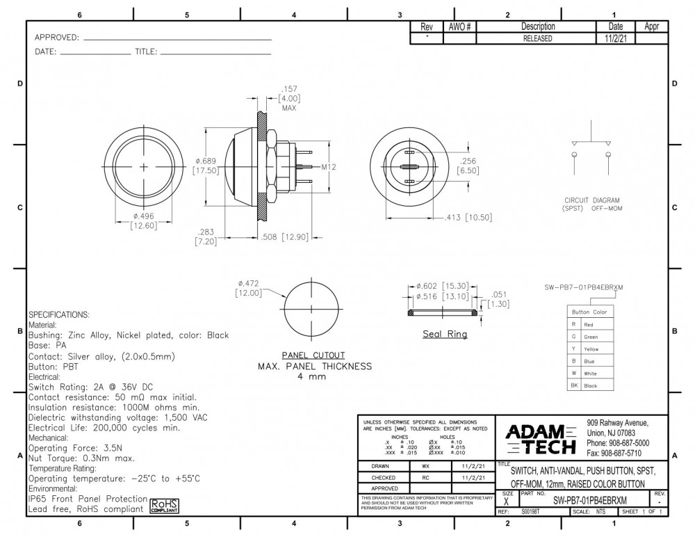 ADAM TECH SW-PB7-01PB4EBRXM product drawing