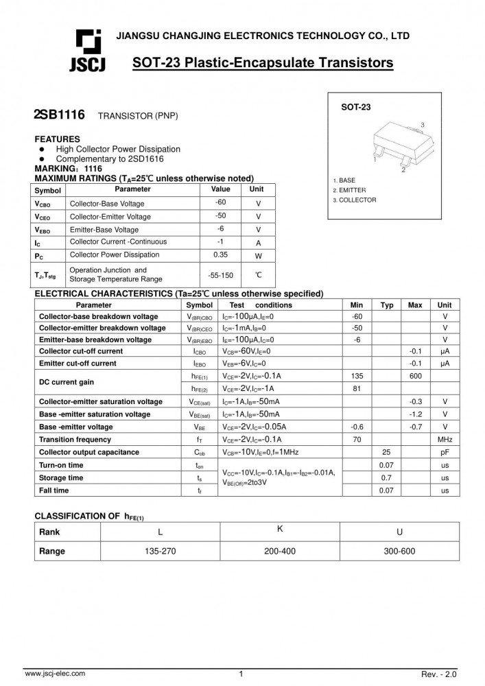2SB1116 datasheet page 1