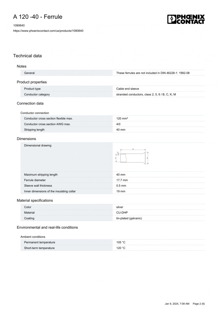 Phoenix Contact 1090640 technical document page 2