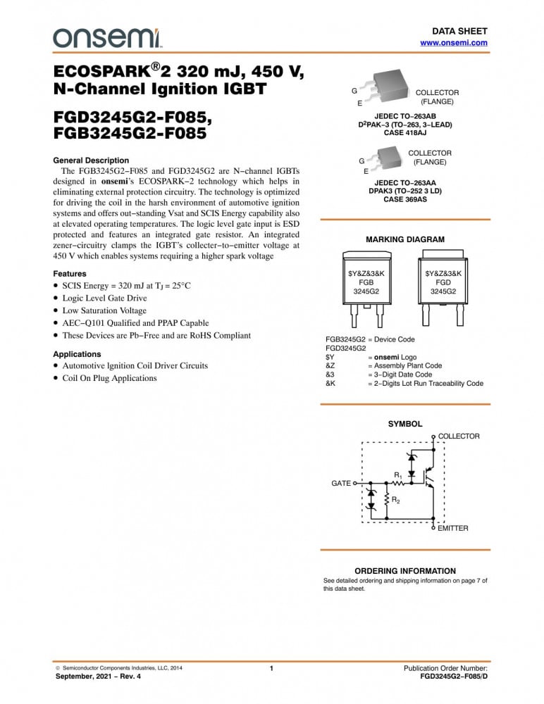 FGB3245G2-F085 datasheet page 1