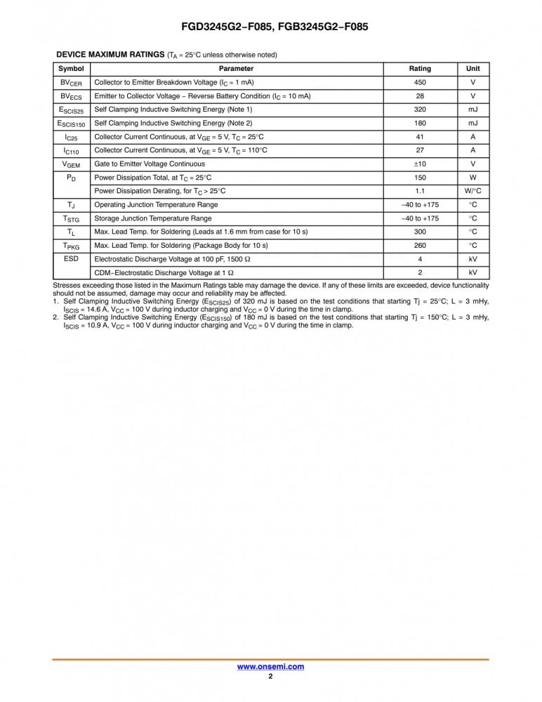 FGB3245G2-F085 datasheet page 2