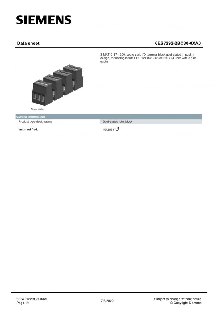 6ES72922BC300XA0 technical document page