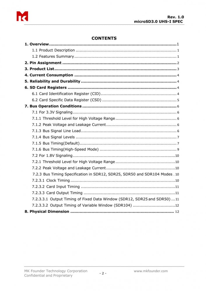 MK microSD UHS-I specification page 2